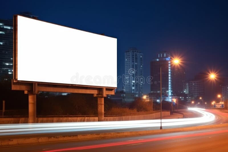 Blank Billboard on the Highway during the Twilight with City Background ...