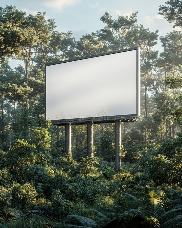 Blank Billboard in Lush Green Forest Setting Stock Illustration ...
