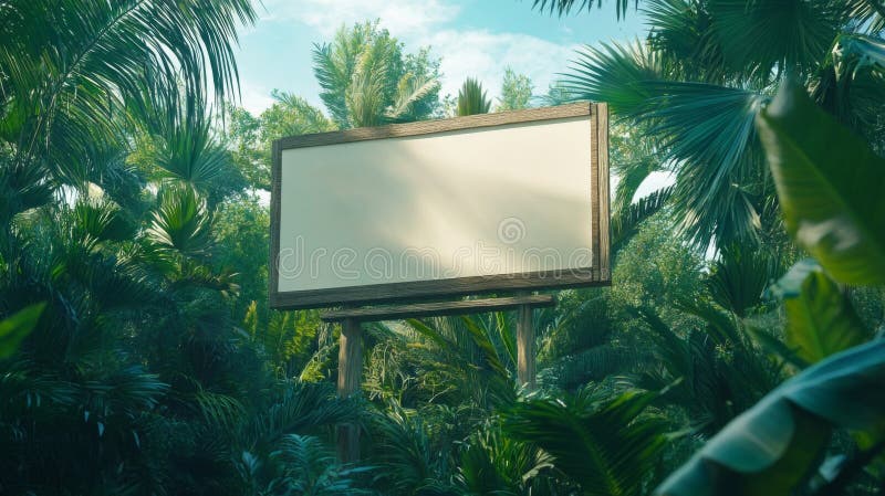 Blank Billboard in Lush Tropical Jungle Stock Illustration ...