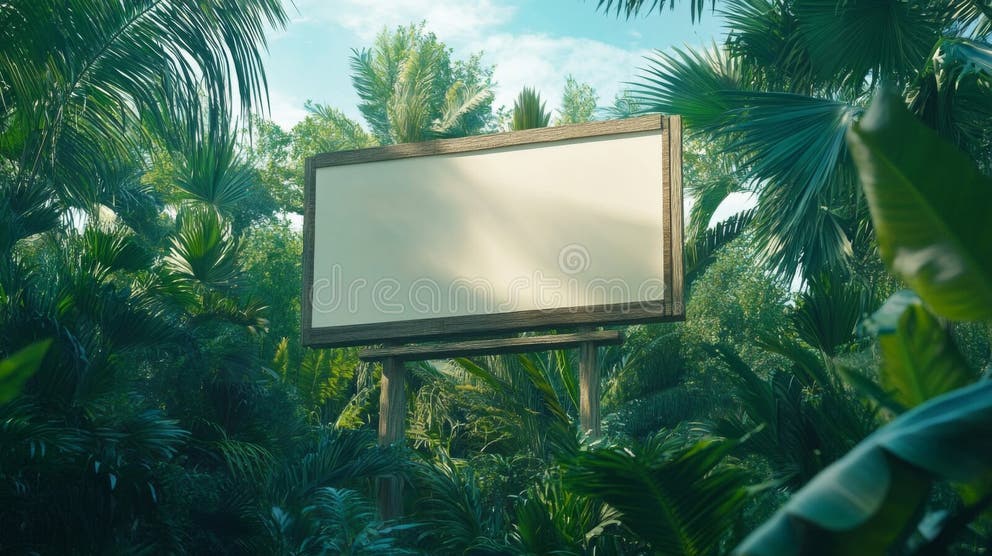Blank Billboard in Lush Tropical Jungle Stock Illustration ...