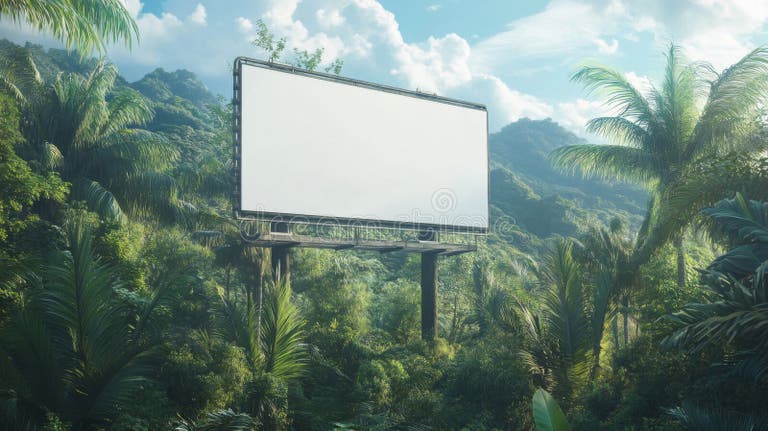 Blank Billboard in Lush Tropical Jungle Stock Illustration ...