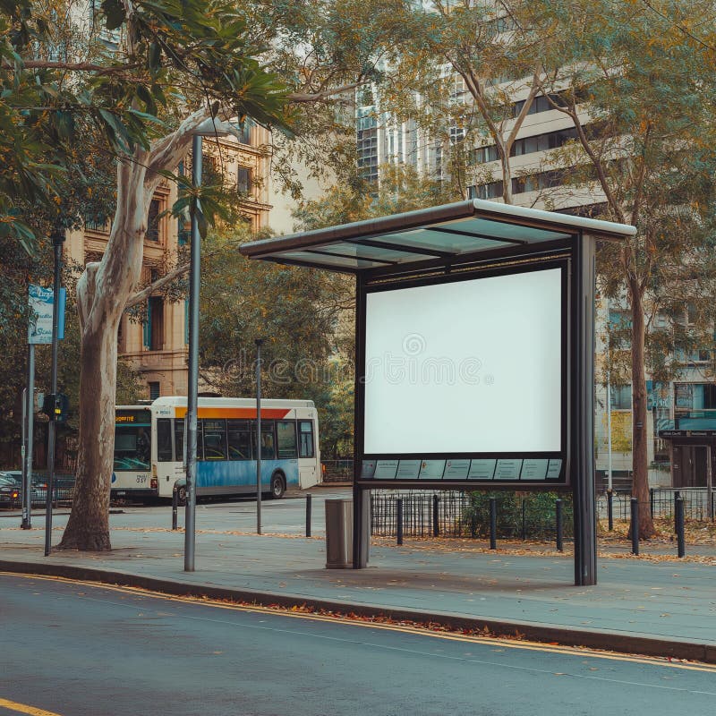 Blank Billboard Mockup at a City Bus Stop Stock Illustration ...
