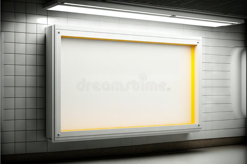 Blank Billboard Mockup with Yellow Backlight on White Tile Wall Stock ...
