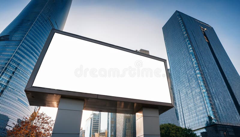 Blank Billboard on a Modern Building Facade in a City Stock Illustration - Illustration of blank ...