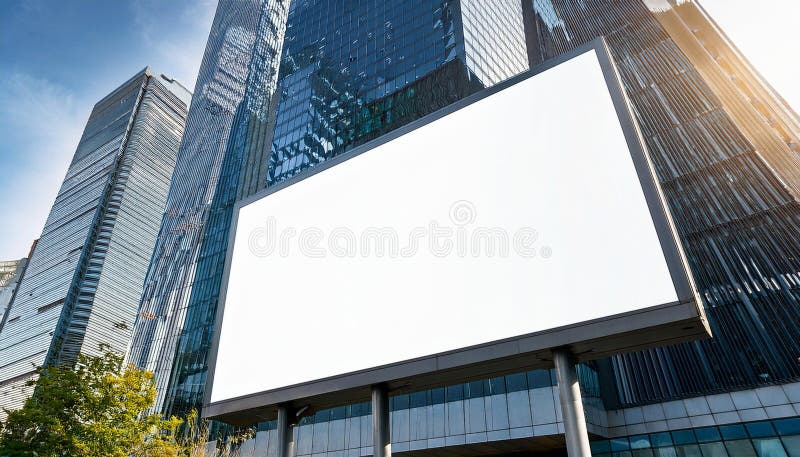 Blank Billboard on a Modern Building Facade in a City Stock Illustration - Illustration of blank ...