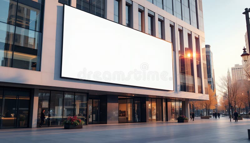 Blank Billboard on Modern Building Facade in City Setting at Sunset Stock Illustration ...