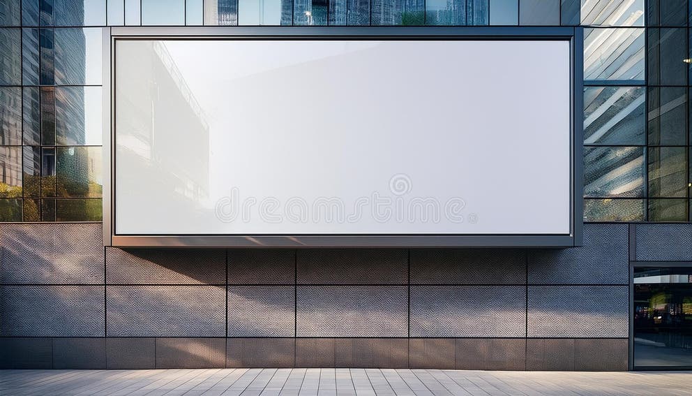 Blank Billboard on a Modern City Building Facade Stock Illustration - Illustration of area ...