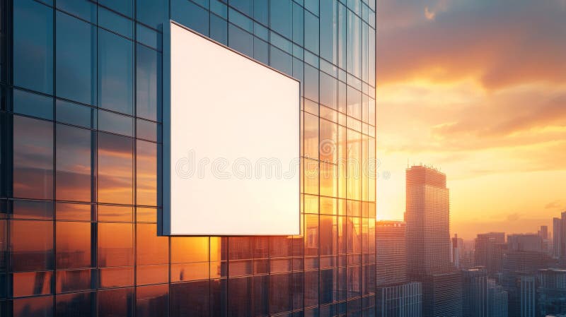 Blank Billboard on Modern Glass Building at Sunset Stock Illustration ...