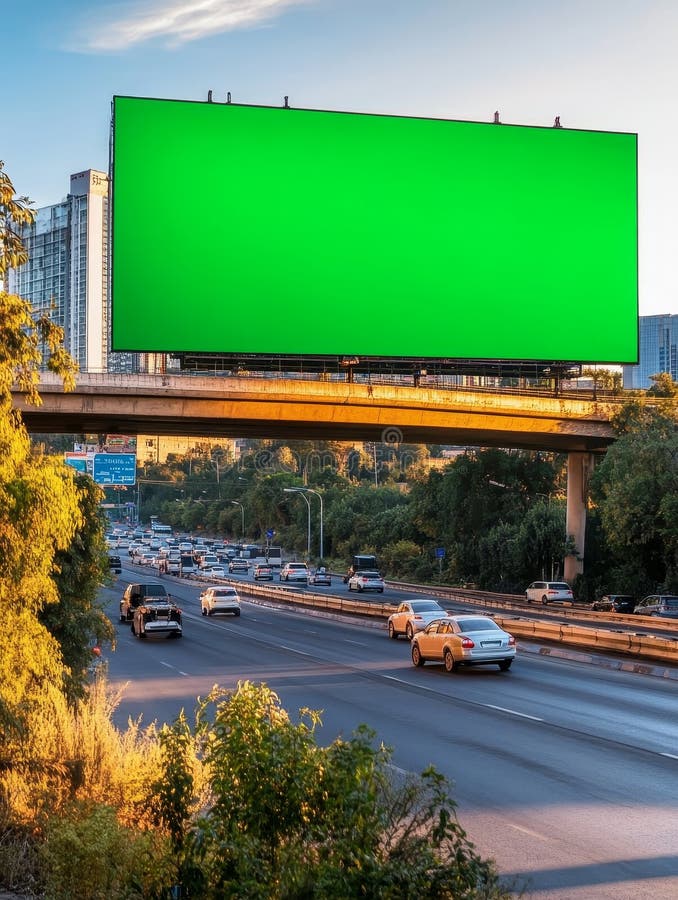 Blank Billboard Overpass Highway Green Screen Billboard Highway Traffic ...