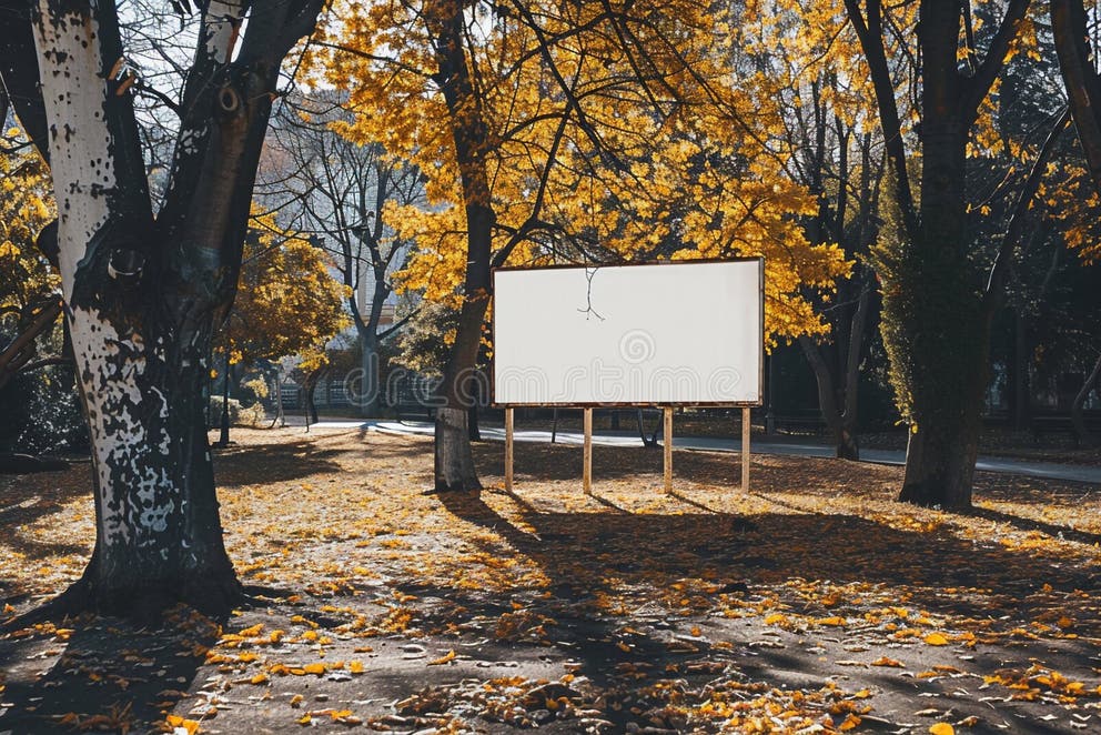 Blank Billboard in a Park Surrounded by Autumn Trees and Shadows Stock ...