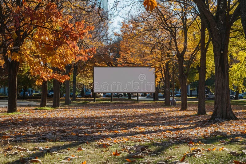 Blank Billboard in a Park Surrounded by Autumn Trees and Shadows Stock ...