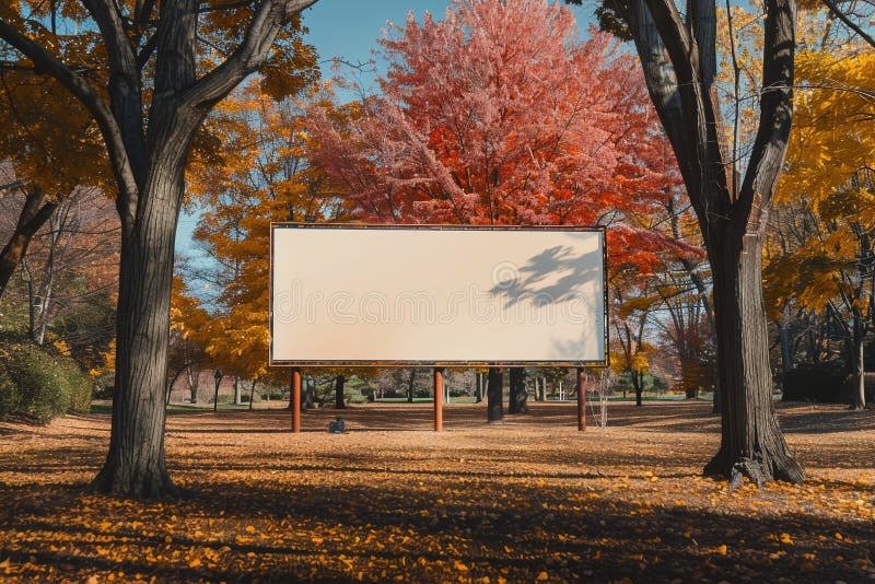 Blank Billboard in a Park Surrounded by Autumn Trees and Shadows Stock ...