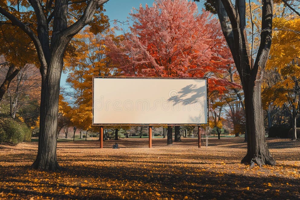 Blank Billboard in a Park Surrounded by Autumn Trees and Shadows Stock ...