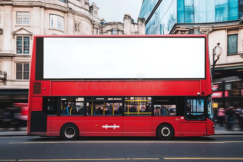Blank Billboard on a Red Double-decker Bus in a City Stock Illustration ...