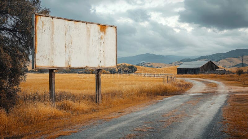 Blank Billboard beside a Rural Road and Barn Stock Illustration ...