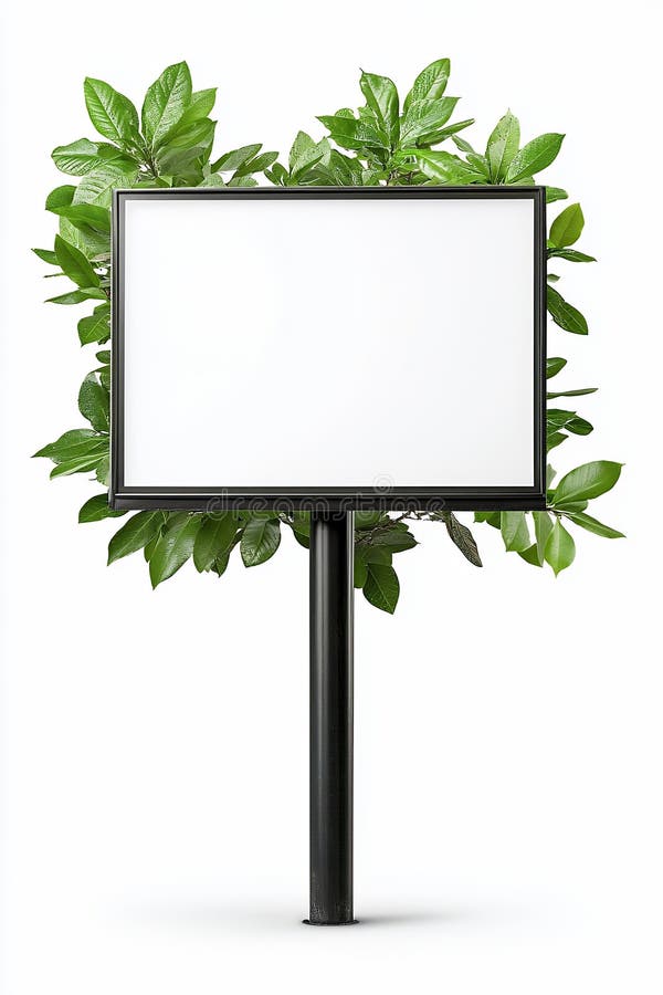 Blank Billboard Sign with Green Leaves Border Stock Illustration ...