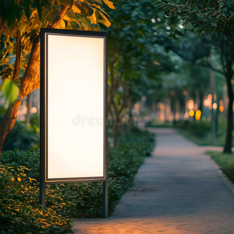 Blank Billboard Sign Nighttime Park Pathway Stock Illustration ...