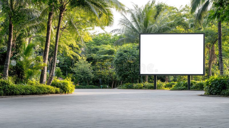 A Blank Billboard Stands Amidst Lush Trees in a City, Offering a Space ...
