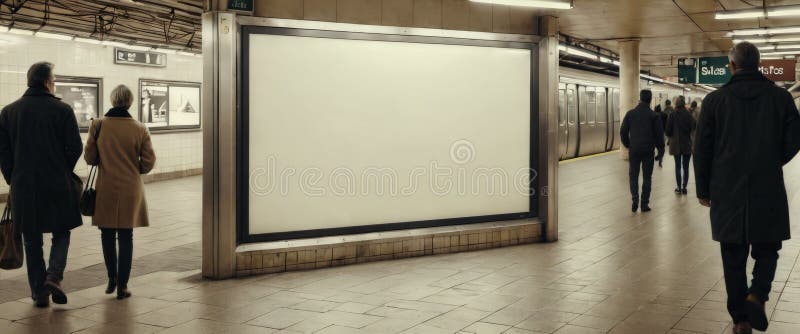 Blank Billboard in Subway Station with Passengers Stock Image - Image ...