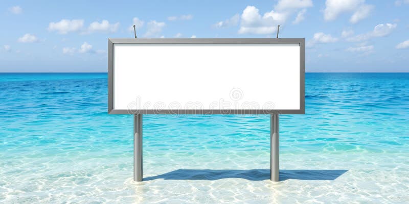 Blank Billboard on a Tropical Beach with Blue Water and Sky for ...