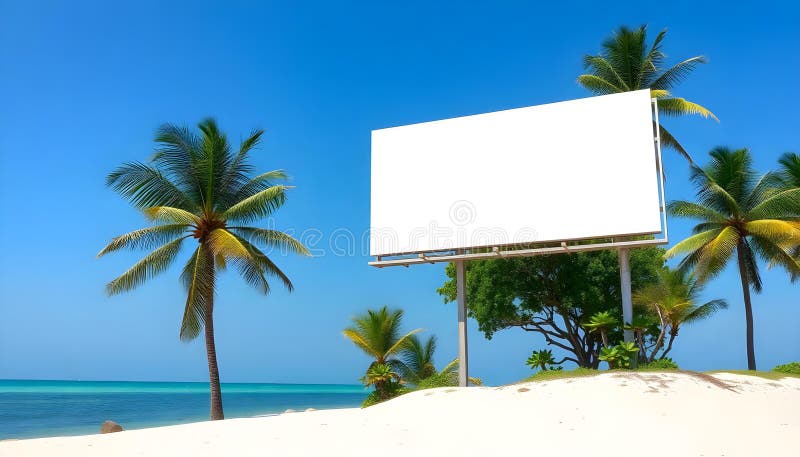 Blank Billboard on a Tropical Beach Stock Image - Image of blue, beach ...