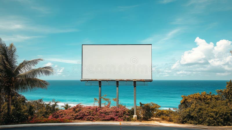 Blank Billboard by Tropical Ocean on Sunny Day Stock Illustration ...