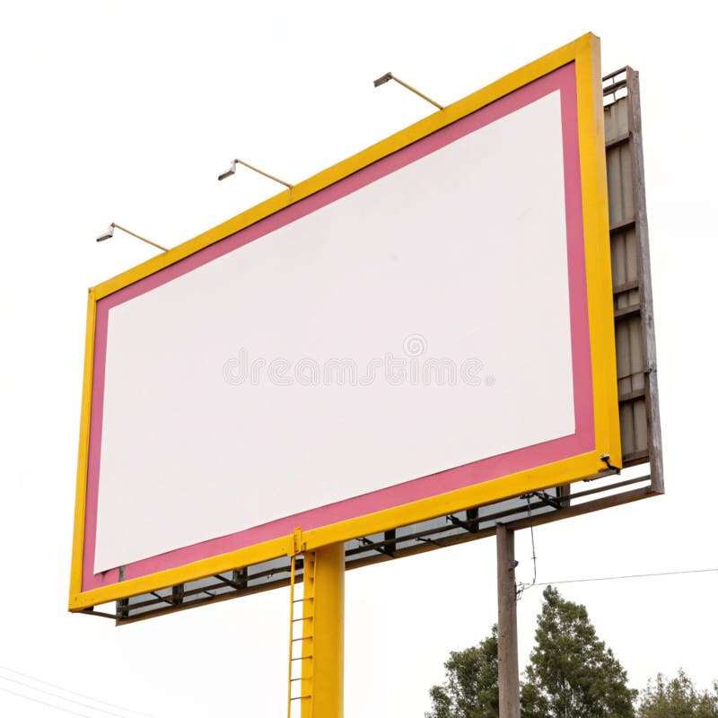 Blank Billboard on a Pink Background with a Yellow Frame Isolated on ...