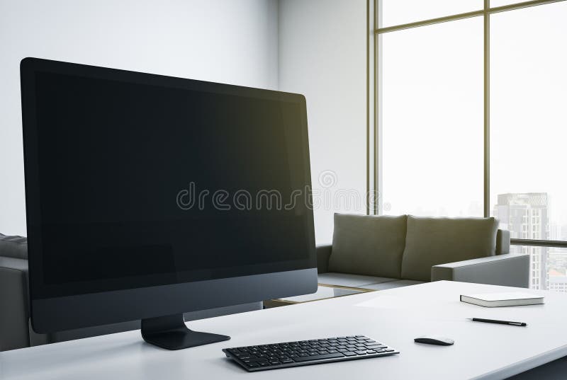 Blank Black Computer Screen on Designer Desktop Editorial Photography ...