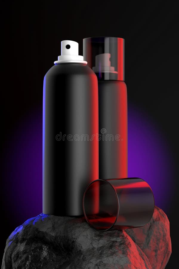 Blank Black Deodorant Perfume Spray Cans Mockup on Coal - 3D ...