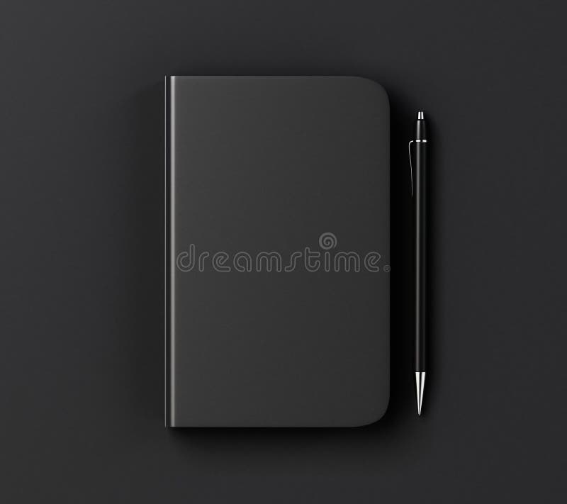 Blank Black Diary Cover and Pen on Black Table Stock Illustration ...