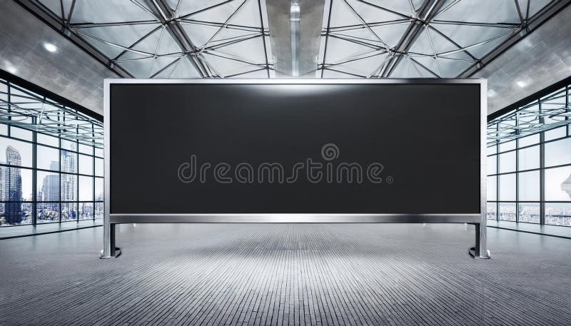 Blank Black Exhibition Screen in Modern Hall. 3D Rendering Stock ...