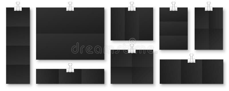 Blank Black Folded Paper Sheets with Binder Clips. Notebook or Book ...