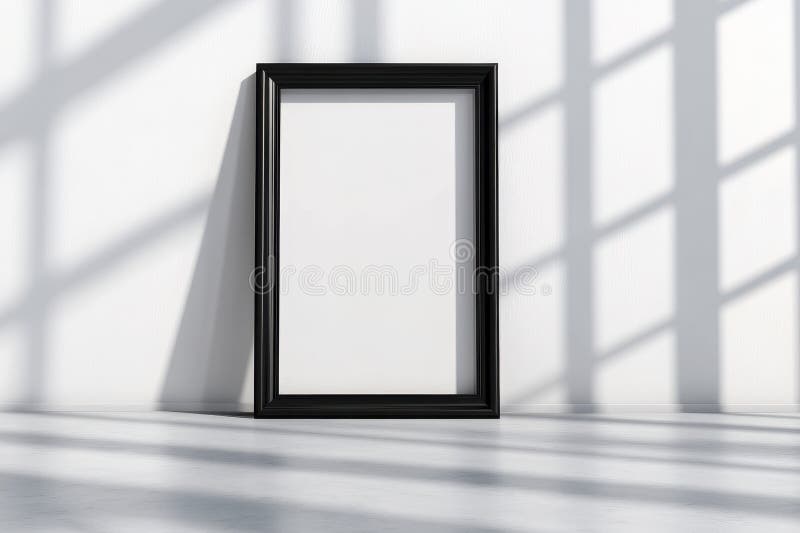 Blank Black Frame Mockup Against White Wall with Shadow Stock Image ...