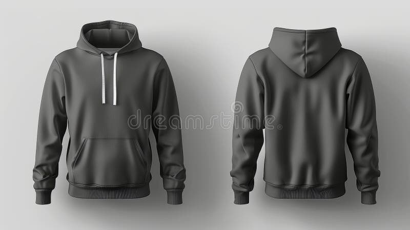 Blank Black Hoodie Mockup, Front and Back View. Unisex Hoodie Template ...
