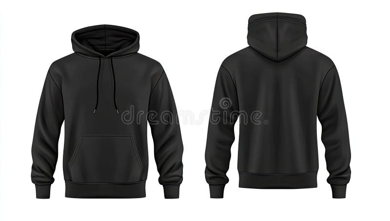 Black Hoodie Mockup, Front and Back View, Isolated on White Background ...