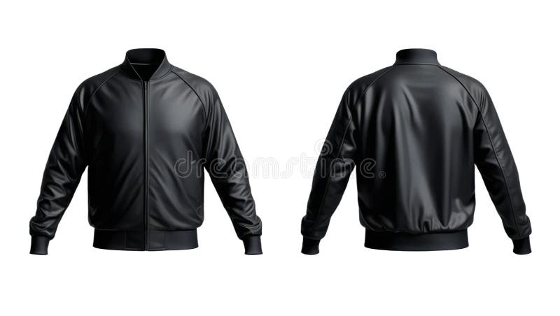 Blank Black Leather Jacket Mockup on White Background, Front and Back ...