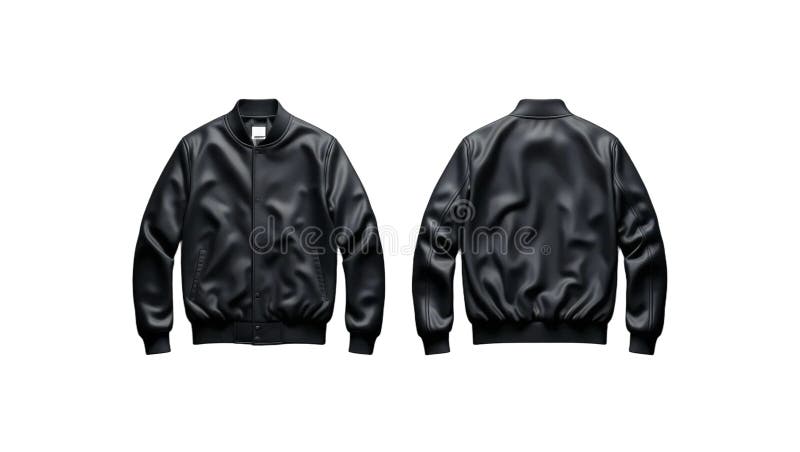Blank Black Leather Jacket Mockup on White Background, Front and Back ...
