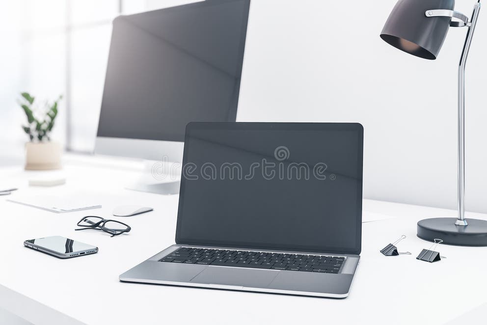 Blank Black Modern Laptop Screen with Reflection and Copyspace for Your ...