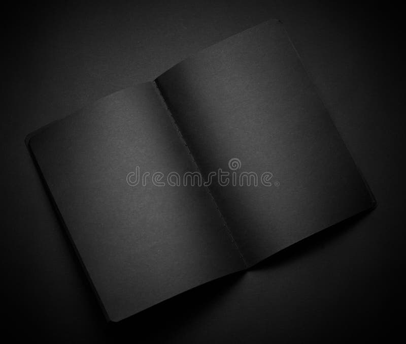 Blank Black Notebook on a Black Table, Mockup Photo. Blank Black Cover ...