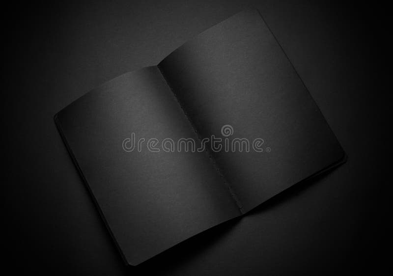 Blank Black Notebook on a Black Table, Mockup Photo. Blank Black Cover ...