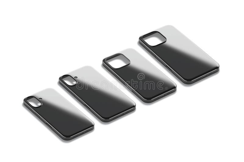 Blank Black Phone Glossy Case Mockup Set, Side View Stock Illustration ...