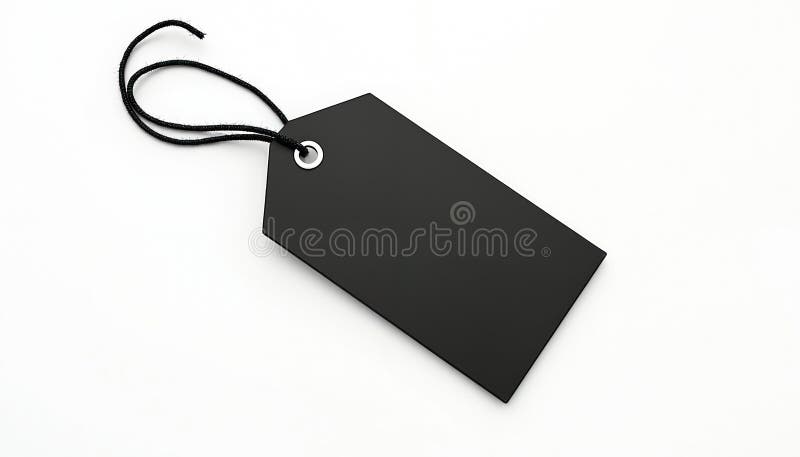 Blank Black Price Tag with String Hangs Isolated on Transparent ...