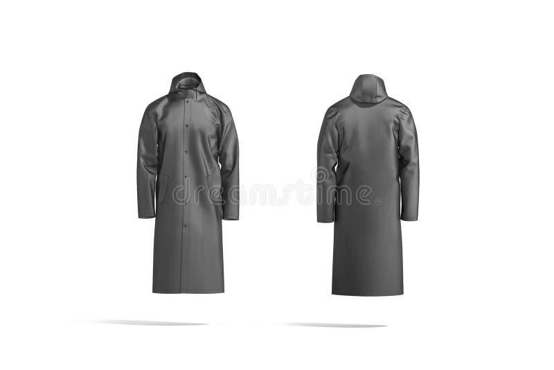 Blank Black Protective Raincoat Mockup, Front and Back View Stock ...