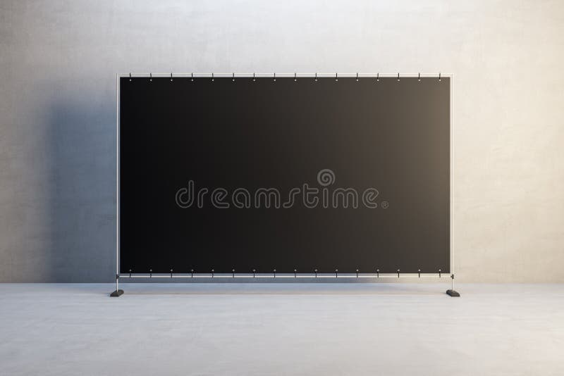 Blank Black Rectangular Banner in Simple Concrete Interior ...
