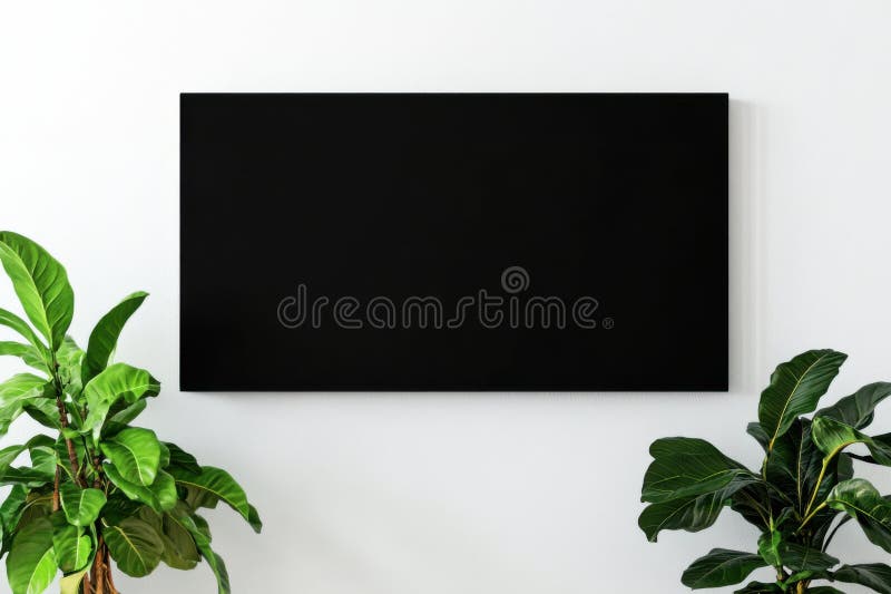 Blank Black Rectangular Canvas Frame on White Wall with Green Plants ...