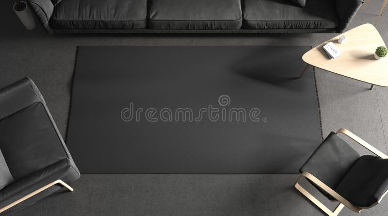 Blank Black Rectangular Interior Carpet in Room Mockup, Top View Stock ...