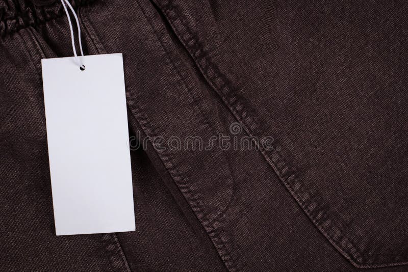 Blank Black Rectangular Label Tag on Striped Clothes Background. Price ...