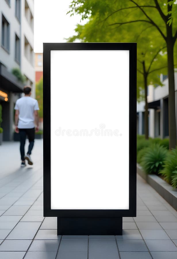 Blank Black Rectangular Pylon Stand on Street Mock Up. Stock Photo ...