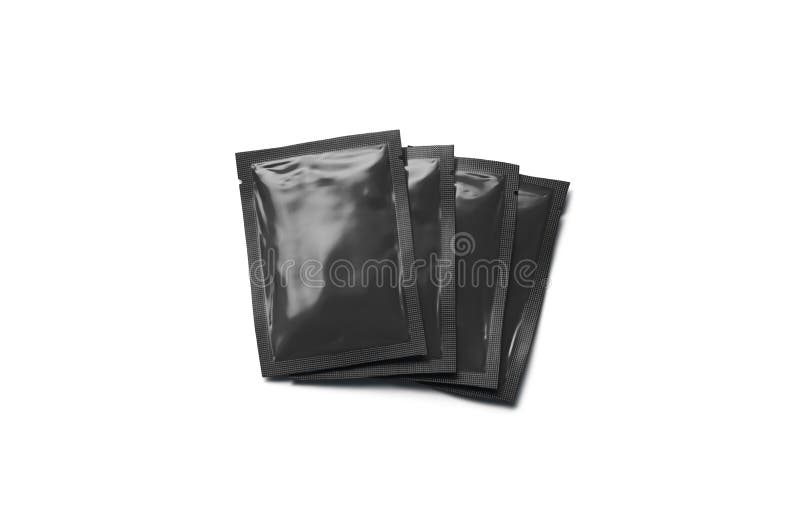 Blank Black Sachet Packets Stack Mock Up, Isolated, Top View Stock ...
