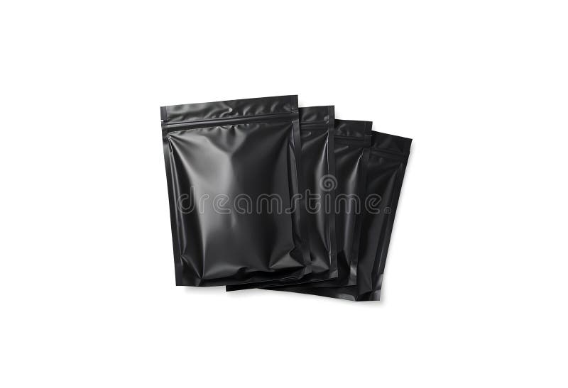 Blank Black Sachet Packets Stack Mockup, Isolated, Top View, 3d ...